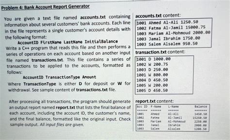 Solved Problem 4 Bank Account Report Generator Only Use Iostream