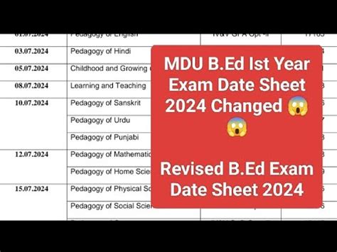 MDU B Ed Exam Revised Date Sheet 2024 MDU B Ed Ist Year Exam Date