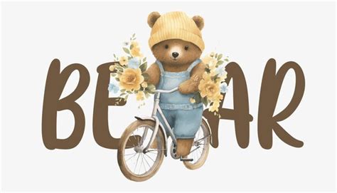 Premium Vector Sunshine Teddy Bear With A Bicycle And Flowers In The Style Of Watercolor