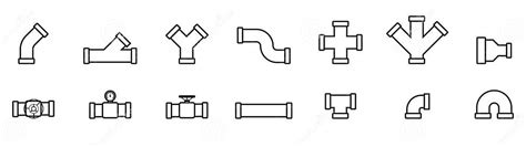 Pipe Fitting Icon Bundle Plumber Symbol Pipe Accecories Tee Elbor