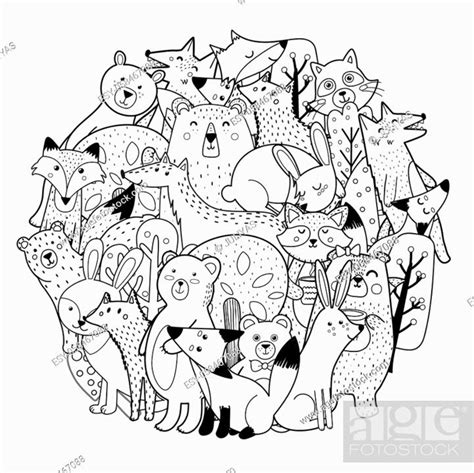 Circle Shape Coloring Page With Funny Forest Characters Stock Vector Vector And Low Budget