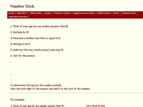 Math Number Trick Worksheet For 4th 6th Grade Lesson Planet