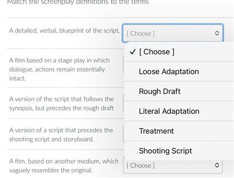 Answered Match The Screenplay Definitions To The Terms A Detailed