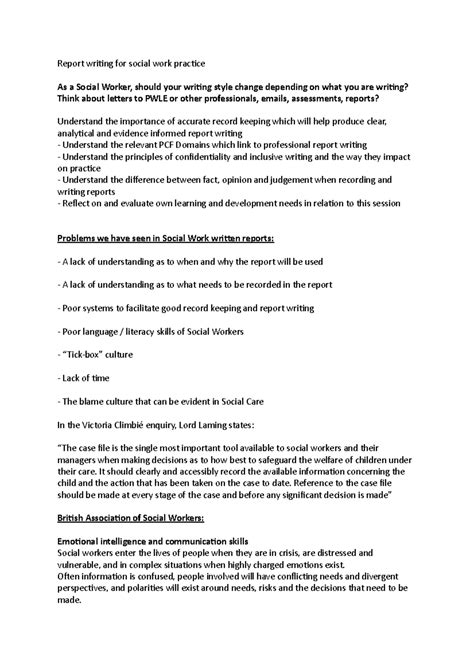 Report Writing For Social Work Practice It Should Clearly And Accessibly Record The Available