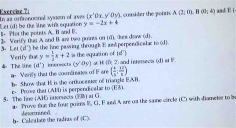 Solved Exercise 7 In An Orthonormal System Of Axes X 0x Y 0y