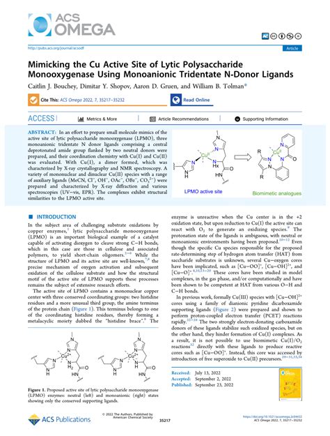Pdf Mimicking The Cu Active Site Of Lytic Polysaccharide