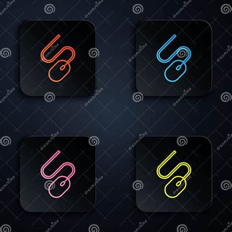 Color Neon Line Computer Mouse Icon Isolated On Black Background Optical With Wheel Symbol