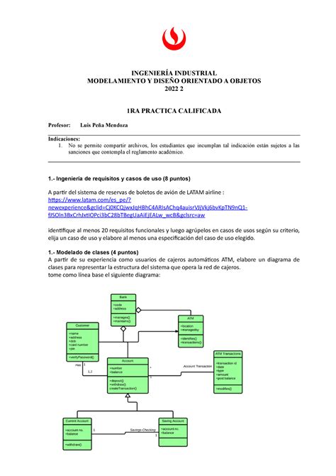 1ra Practica Calificada Mod IngenierÍa Industrial Modelamiento Y DiseÑo Orientado A Objetos