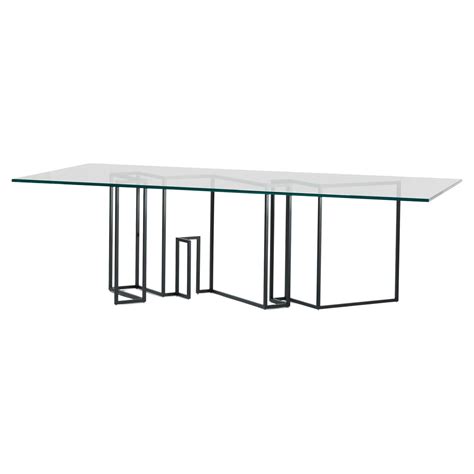 Modern Ron Gilad For Dilmos Rectangular Dining Table Black Iron Base Glass Top For Sale At