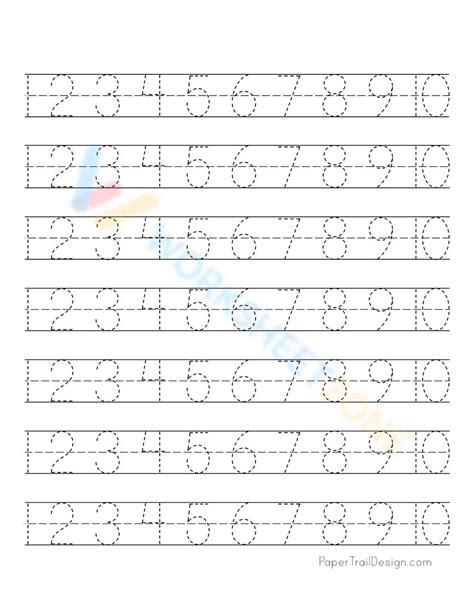 Numbers Handwriting Practice Worksheet 1 To 10 Multiple Lines