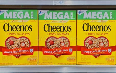 Cheerios Cereal Boxes Mega Size Lower Cholesterol On Supermarket Shelf Editorial Photography