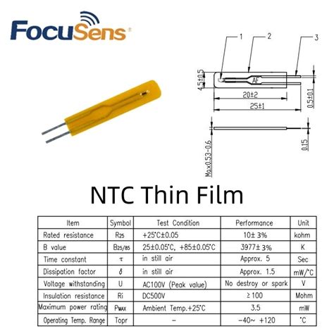 Focusens 25mm 10k 3977k Thermal Resistor 3 Thin Film Ntc Temperature