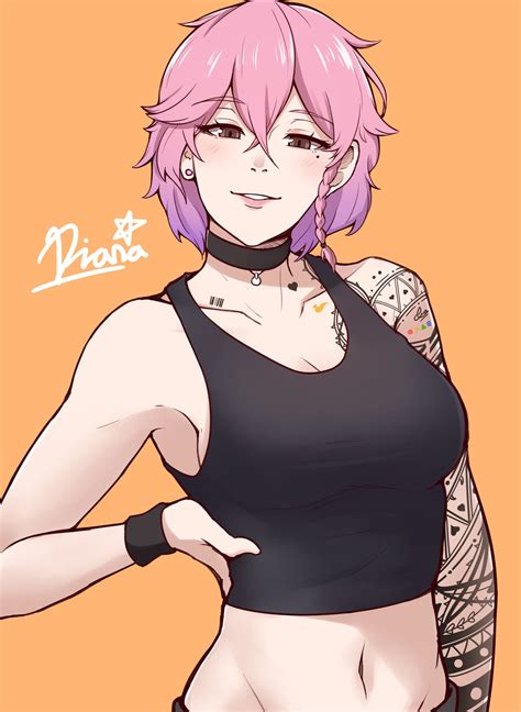 Safebooru 1girl Arm Tattoo Barcode Tattoo Black Choker Blueriest