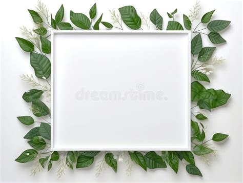 White Rectangular Shaped Frame Surrounded By Jungle Style Leaf