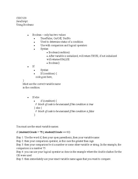 Cisc128 Using Booleans Cisc Javascript Using Booleans Boolean Only