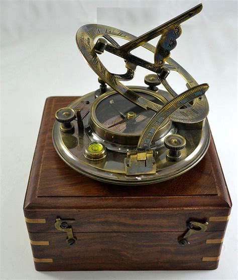 Handmade Collectible Sundial Compass 5 Inch Antique Finish With Wooden