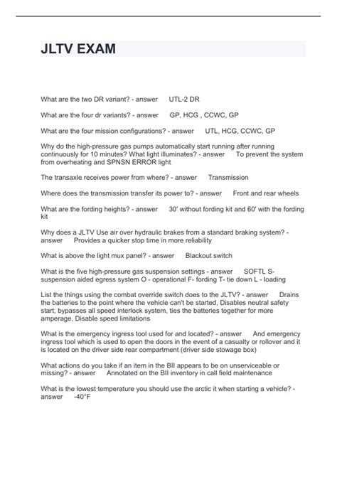 JLTV EXAM QUESTIONS WITH SOLUTIONS 2024 JLTV Stuvia US