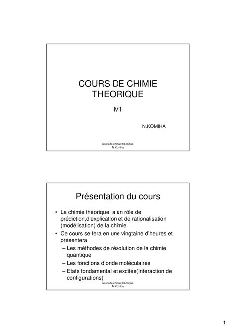 Notes Sur La Chimie Théorique 1° Partie Docsity