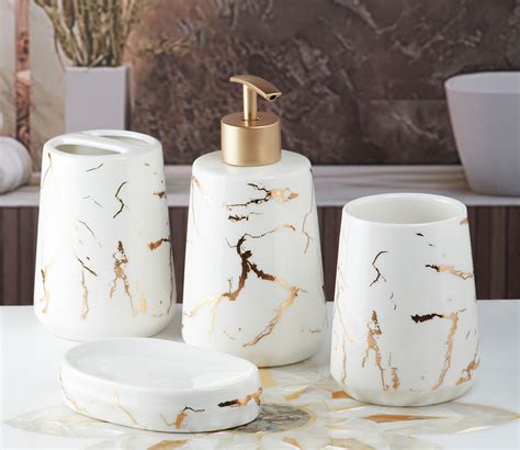 Buy Axelle Golden Shaded Bathroom Accessories Set Of 4 White At 27