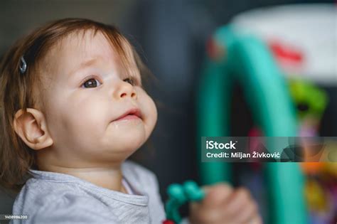 방 복사 공간에서 집에서 놀고있는 한 소녀 작은 백인 아기 아이 6 11 개월에 대한 스톡 사진 및 기타 이미지 6 11 개월 놀기 여자 아기 Istock
