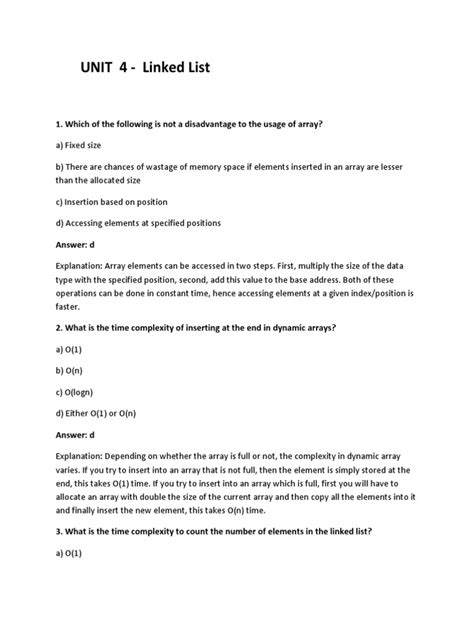 Unit 4 Linked List 1 Which Of The Following Is Not A Disadvantage