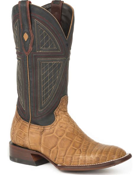 Stetson Mens Alligator Western Boots Broad Square Toe Tan