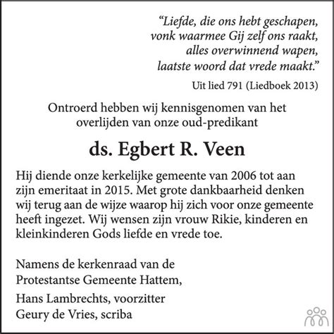 Egbert Remmelt Veen 03 07 2022 Overlijdensbericht En Condoleances