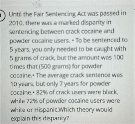 Solved Until The Fair Sentencing Act Was Passed In 2010