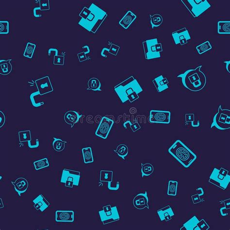 Set Open Padlock Lock Folder And And Mobile With Fingerprint Scanner