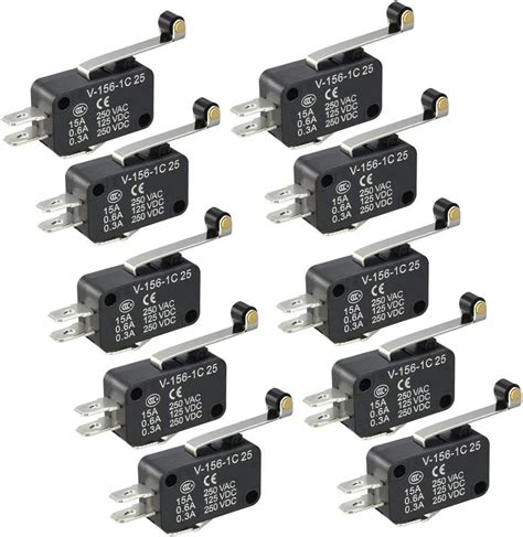 Jp Uxcell マイクロスイッチ V 156 1c25 ブラック ヒンジ ローラー レバー マイクロリミットスイッチ 10個入り 産業・研究開発用品