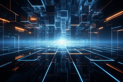 Tech Cube In A 3d Rendering Blends With A Dynamic Cyberspace Backdrop