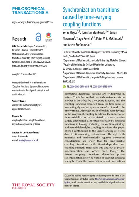 Pdf Synchronization Transitions Caused By Time Varying Coupling Functions