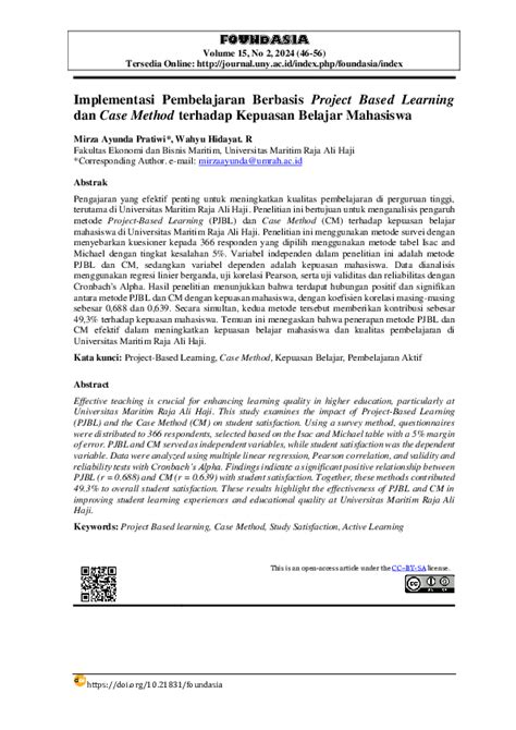 Pdf Implementasi Pembelajaran Berbasis Project Based Learning Dan Case Method Terhadap