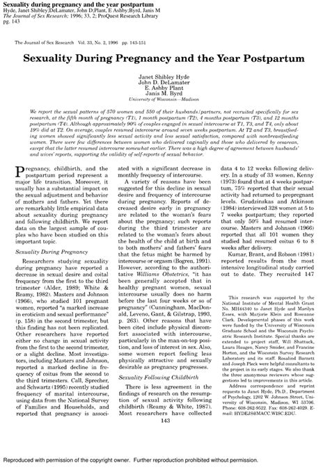 Pdf Sexuality During Pregnancy And The Postpartum Year