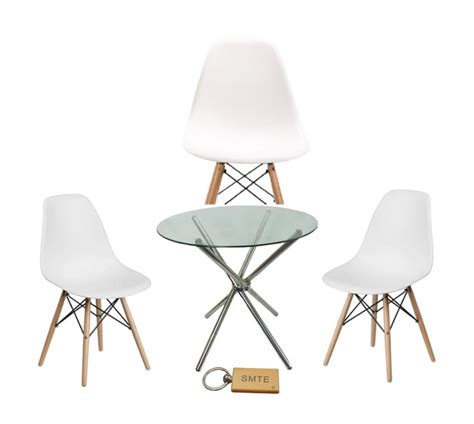 Someones In A Makro 80cm Glass Table And Wooden Leg Chairs White 4