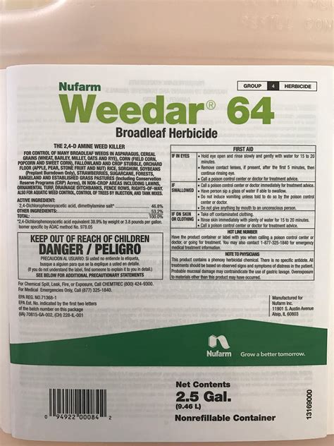 Weedar 64 Broadleaf Herbicide 5 Gallons Liquid 2 X 25gal — 🛍️ The