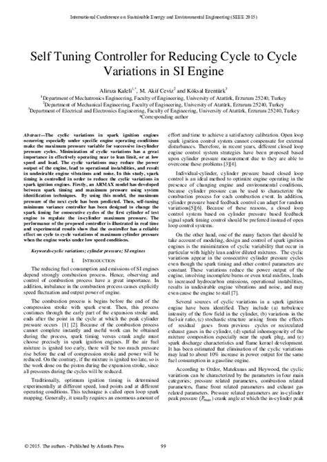 Pdf Self Tuning Controller For Reducing Cycle To Cycle Variations In Si Engine