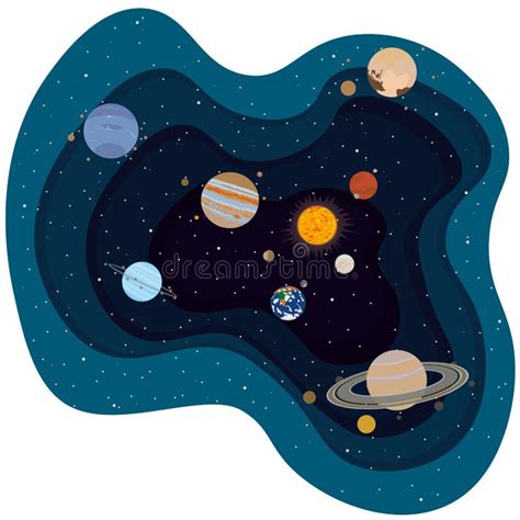 Solar System With Sun Planets And Satellites Deep Effect Papercut