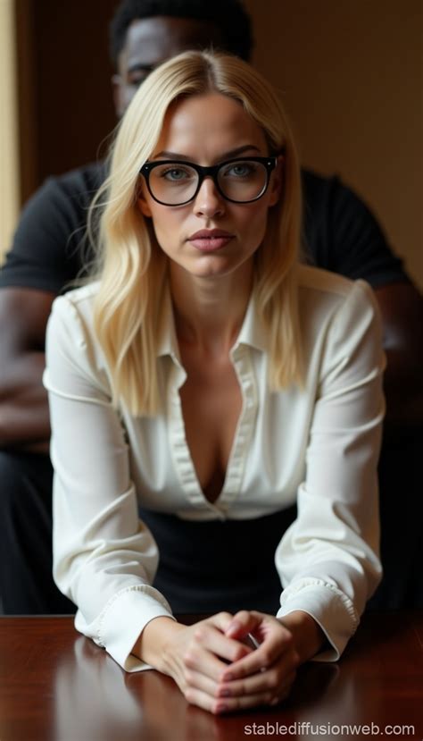 Blonde Secretary Leaning Over A Desk In A Busy Office Very Tight Skirt