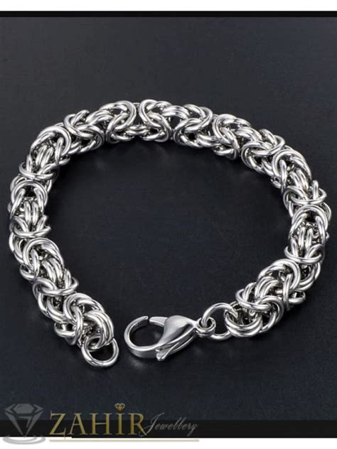 Едра стоманена гривна с византийска плетка супер як модел налична в 4 размера широка 0 8 см