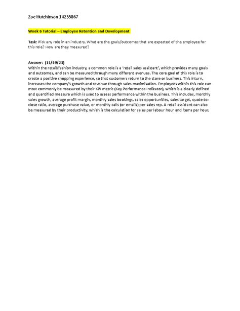 Week 6 Tutorial Zoe Hutchinson 14255867 Week 6 Tutorial Employee