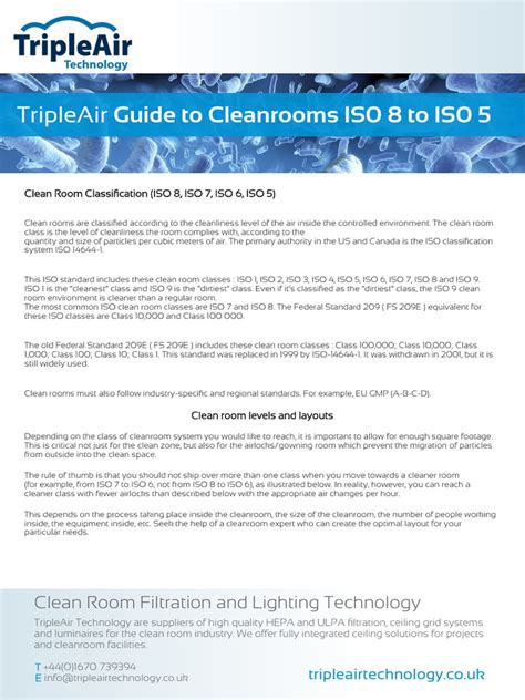 Guide To Cleanroom Classifications Iso 8 To Iso 5 Pdf Physical