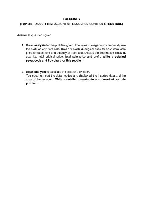 Exercise Chapter 3 EXERCISES TOPIC 3 ALGORITHM DESIGN