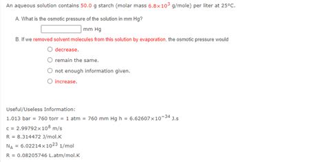 solved an aqueous solution contains 50 0 g starch molar