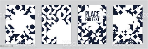 기하학적 디자인은 벡터 세트 흑백 모듈식 생성자 설계 배경 복고풍 70년대 스타일의 전단지 템플릿 아트 패턴 사각형 및 원 모양을 다룹니다 0명에 대한 스톡 벡터 아트 및