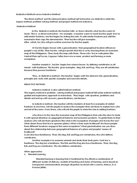 Deductive Method Versus Inductive Method Pdf Teachers Learning