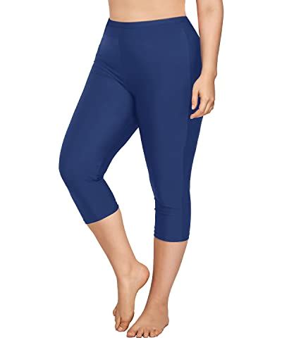 Women Plus Size Swim Capris Long Swim Shorts High Waisted Swim Pants B
