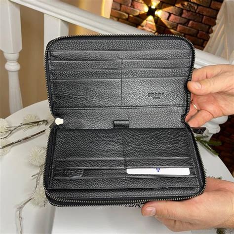 Купити Стильний чоловічий гаманець Prada шкіряний чоловічий гаманець портмоне чоловіче