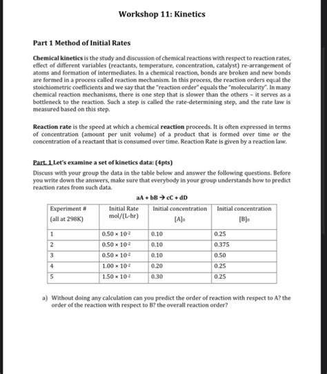 solved workshop 11 kinetics part 1 method of initial rates
