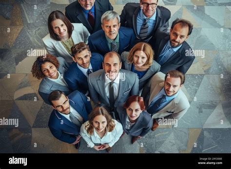 Top View High Angle Shot From Above Group Of People Are Smiling And